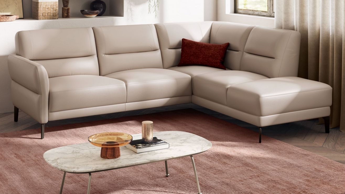 Canapea de colt Calore Piele Denver Dove, dreapta | Rovere Mobili